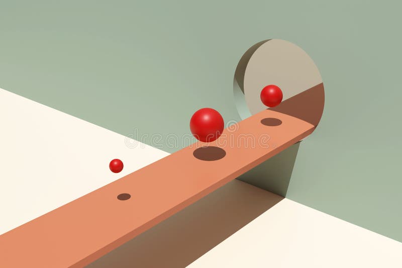 Red Spheres Rolling Down a Path through a Circular Hole in a Wall Stock ...