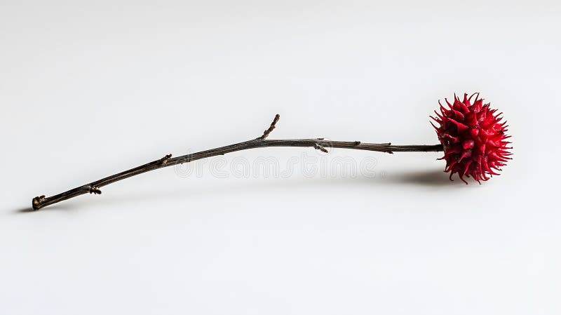 Red Spiky Fruit on a Branch Against a White Background Stock Photo ...