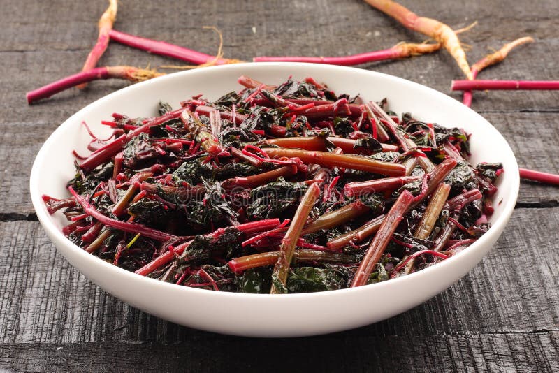 Red Spinach Cooked with Garlic and Herbs Stock Image - Image of boiled ...