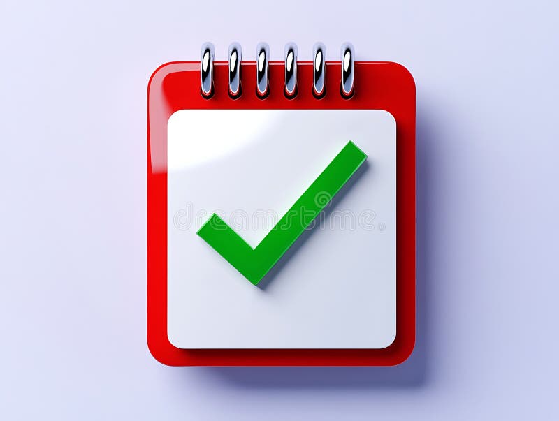 Red Spiral Notebook with a Bold Green Checkmark Icon Stock Illustration ...