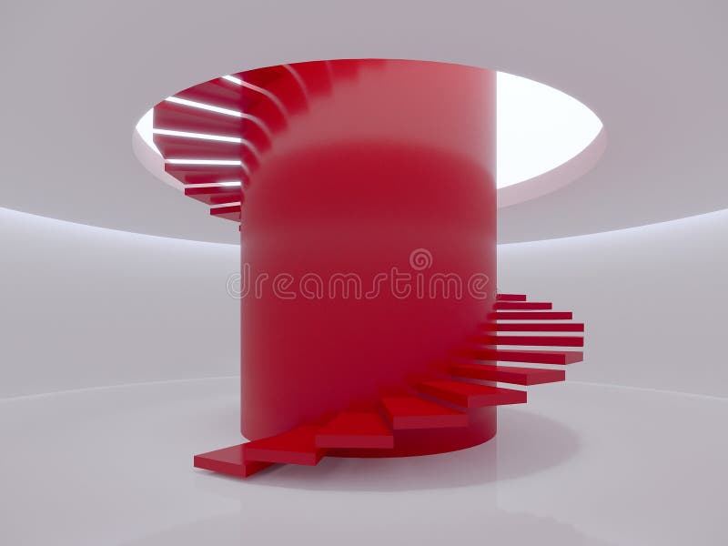 Red Spiral Staircase in White Space, 3d Stock Illustration ...
