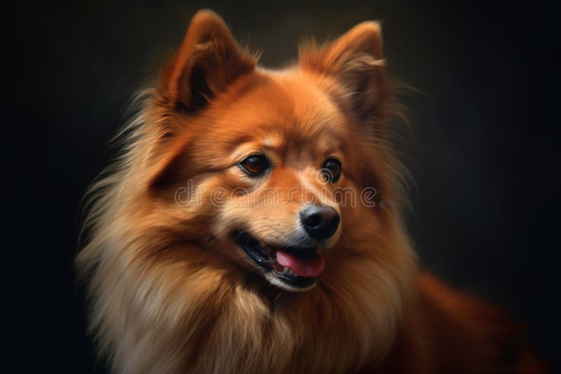 Red Spitz Dog Breed Isolated on Black Background. Portrait of Spitz Dog ...