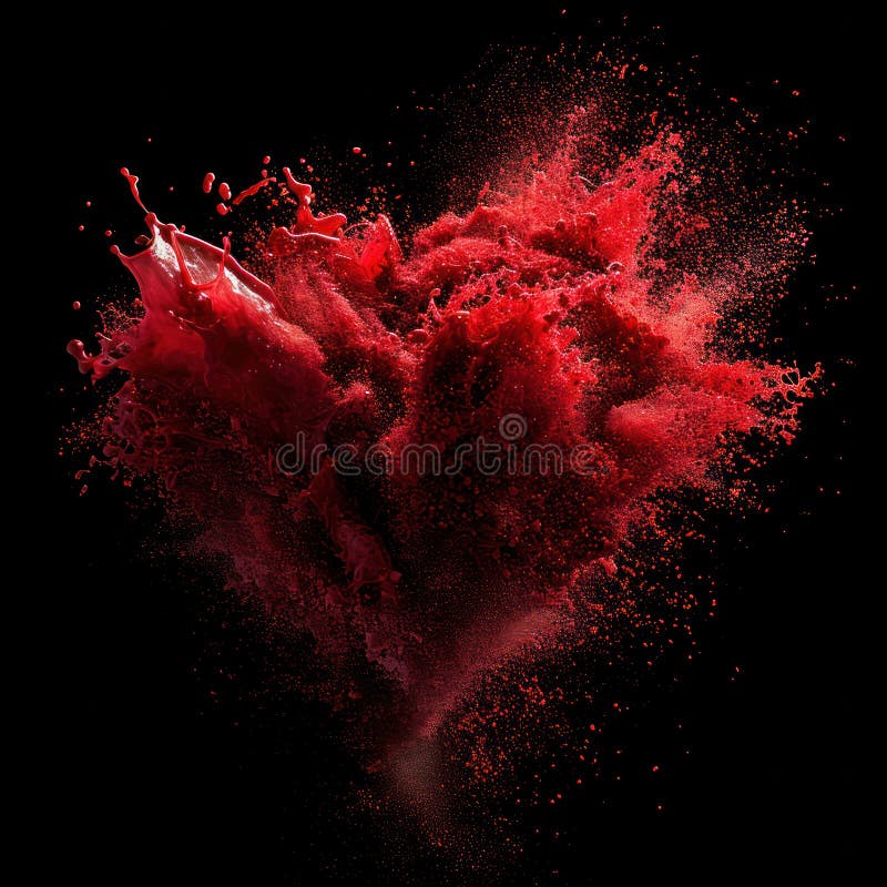 Red Splash in the Shape of a Heart on Black Background. Stock Photo ...