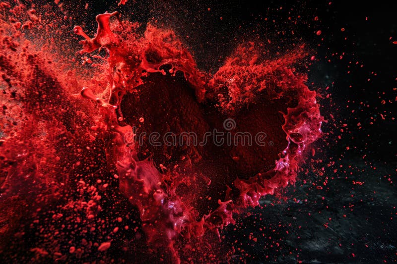 Red Splash in the Shape of a Heart on Black Background. Stock Image ...