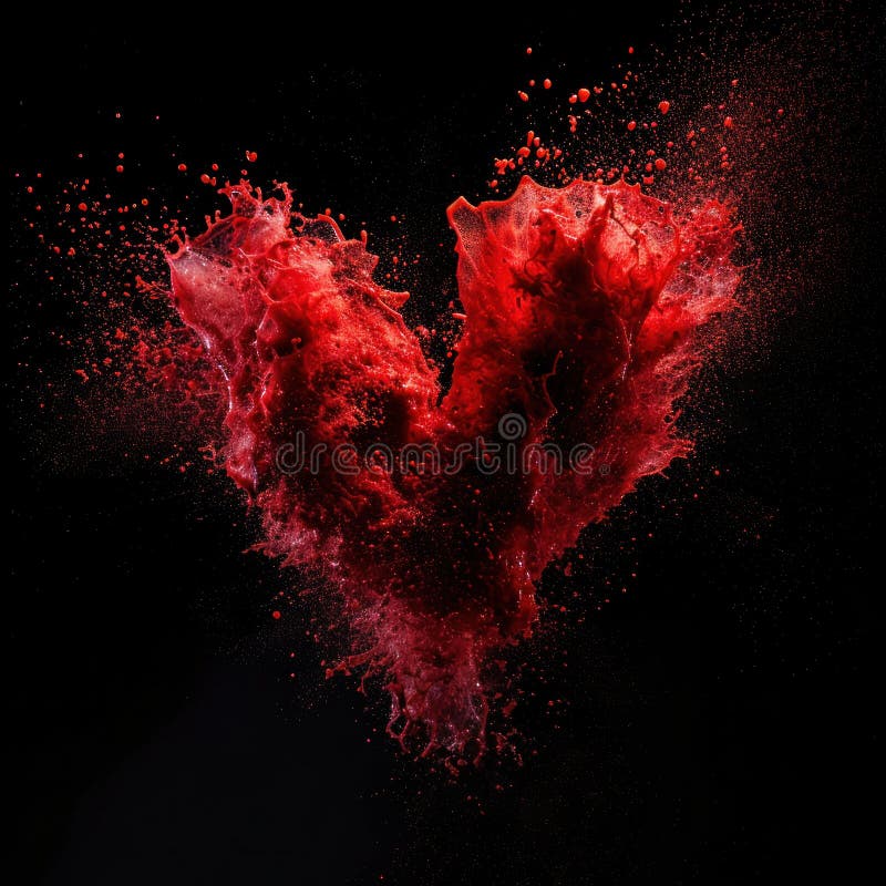 Red Splash in the Shape of a Heart on Black Background. Stock Image ...