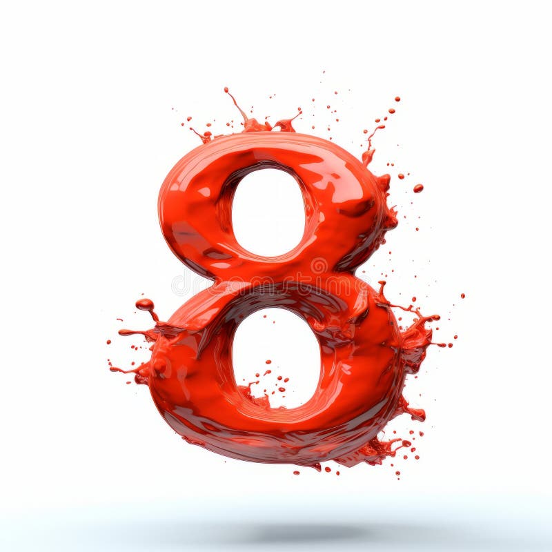 Red Splashed Number Eight with Illusion of Three-dimensionality Stock ...