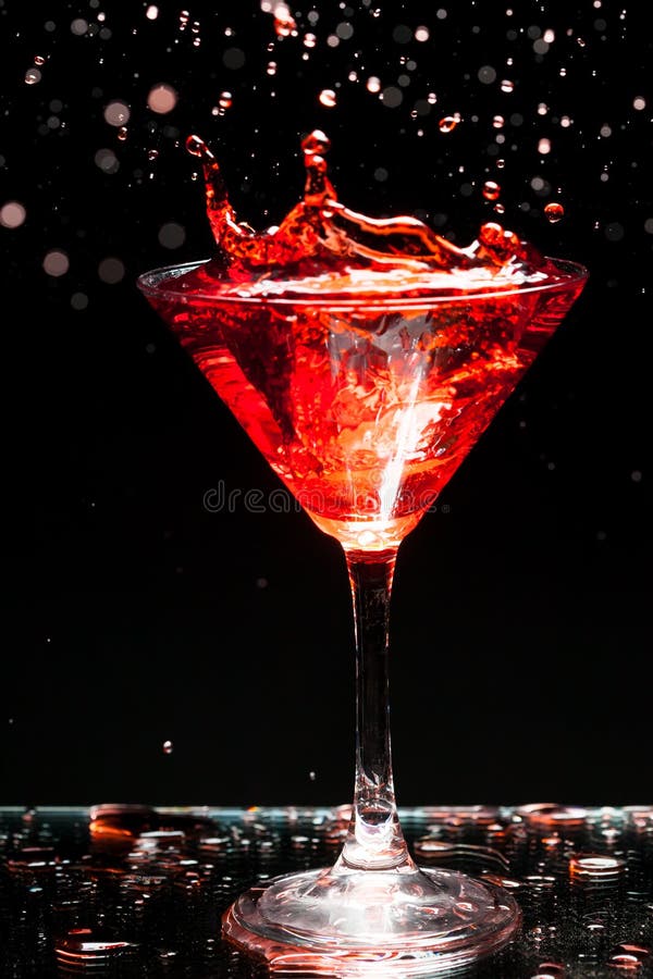 Cocktail Glass with Strawberry Spirit Drink Splashing. Template Stock ...
