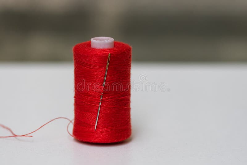 Red Spool of Sewing Thread Isolated, Close Up Stock Image - Image of ...