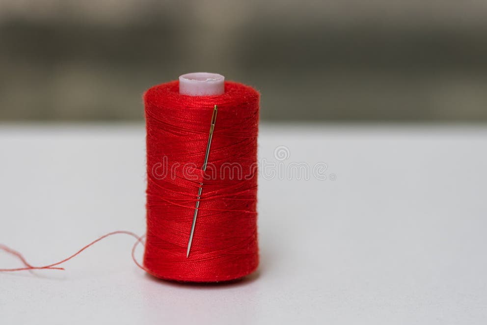 Red Spool of Sewing Thread Isolated, Close Up Stock Image - Image of ...