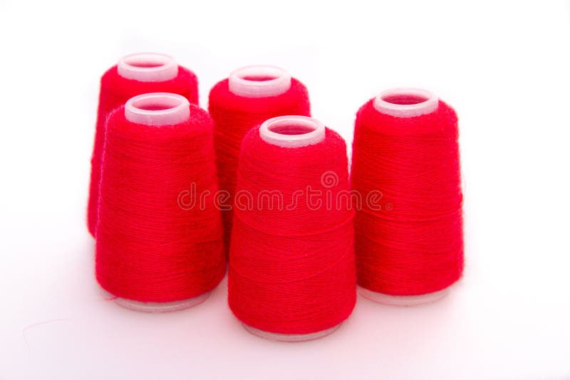 Red Spool of Thread Isolated on White Background. Skein of Woolen ...
