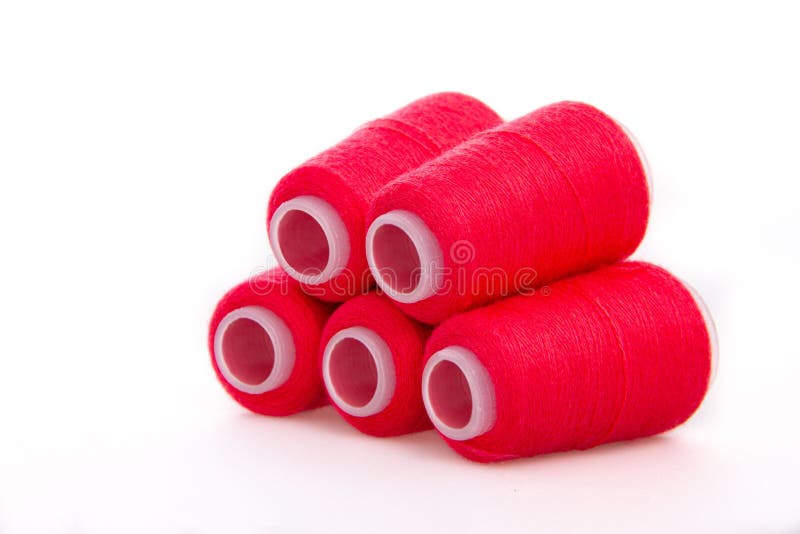 Red Spool of Thread Isolated on White Background. Skein of Woolen ...