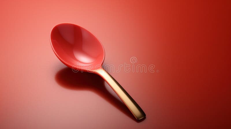 A Red Spoon with a Gold Handle on Top of a Shiny Surface, AI Stock ...