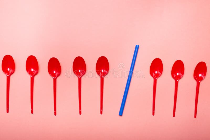 Red Spoons on Coral Color Background Stock Image - Image of personal ...
