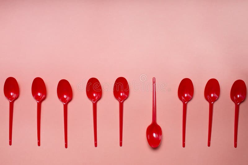 Red Spoons on Coral Color Background Stock Image - Image of brown ...