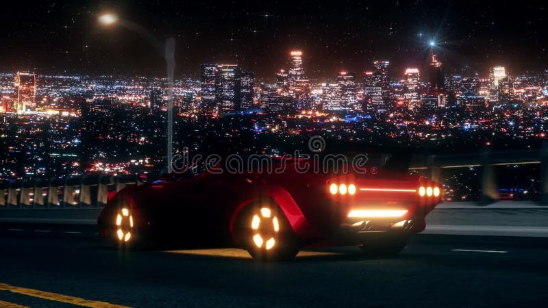 Red Sport Car on the City Bridge - Side View - Loop Landscape Motion ...