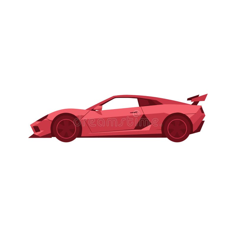 Red Sports Car with Aerodynamic Design and Rear Spoiler in Flat Style ...