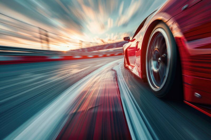 A Red Sports Car Driving Down a Road Stock Image - Image of vehicle ...