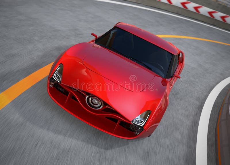 Red sports car on highway stock illustration. Illustration of electric ...