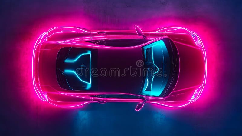 A Red Sports Car with Neon Lights on the Top of it Stock Image - Image ...