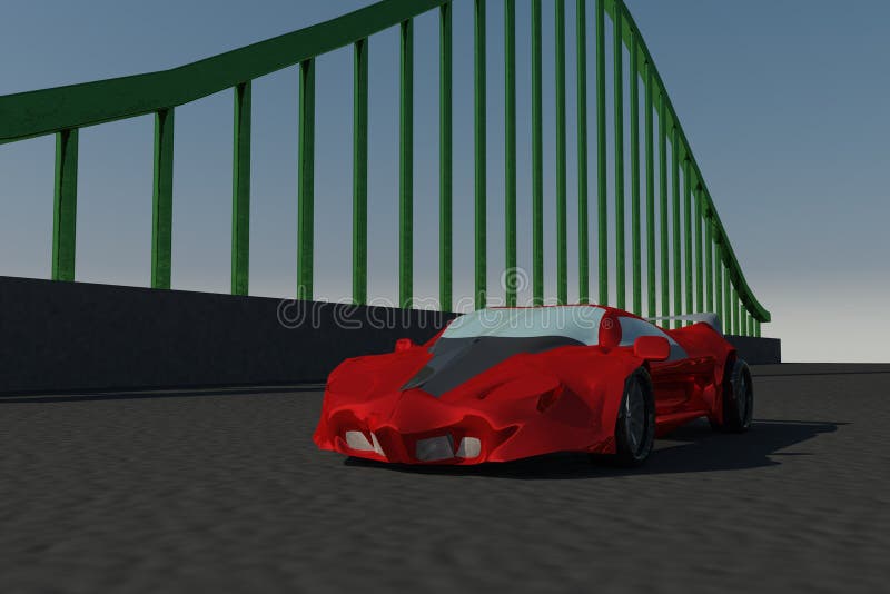 Red Sports Car Over a Bridge Stock Illustration - Illustration of race ...