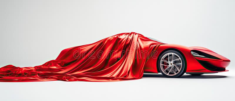 A Red Sports Car is Partially Covered with a Red Cloth Stock ...