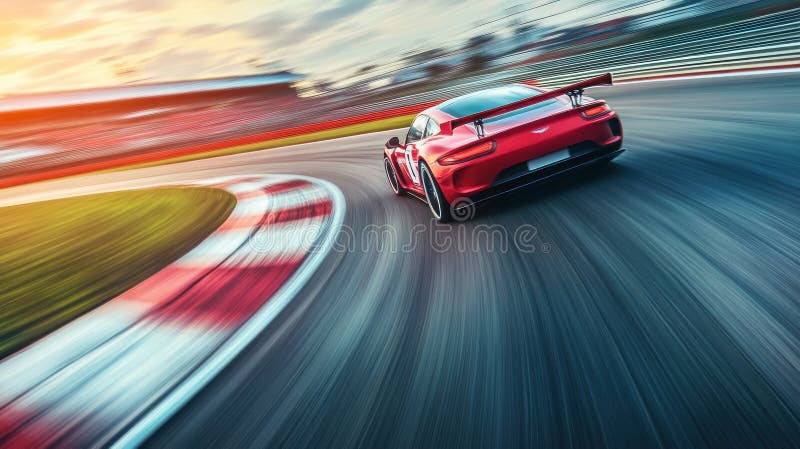 Red Race Car Speeding on a Race Track Corner Stock Illustration ...