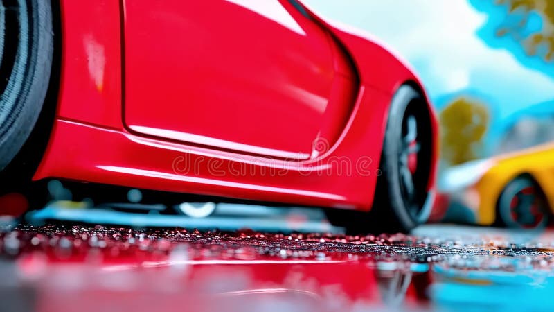 Red Sports Car in Rain with Reflections and Motion Blur Stock Footage ...