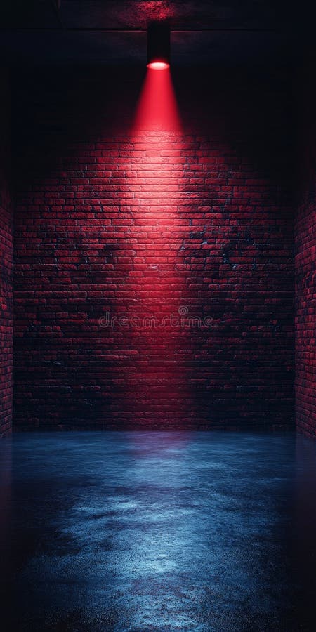 Red Spotlight on a Brick Wall, Dramatic Lighting Effect, Abstract ...