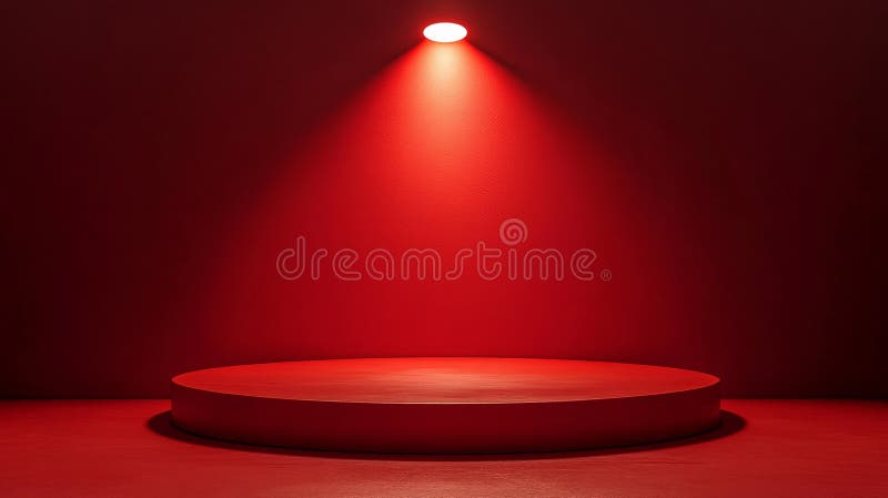 Red Spotlight on Empty Circular Stage, Dramatic Presentation ...
