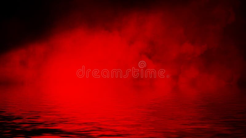 Red Spotlight Smoke With Reflection In Water. Mistery Fog Texture ...