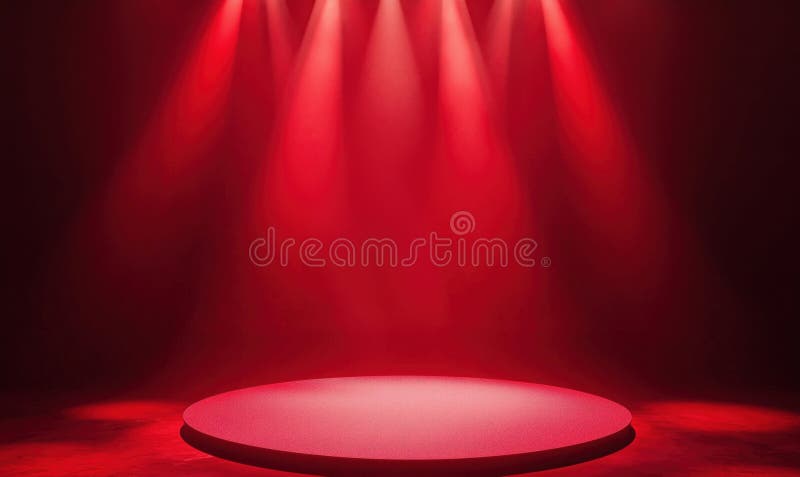 Red Spotlight Stage with Circular Platform, Dramatic Lighting Creates ...