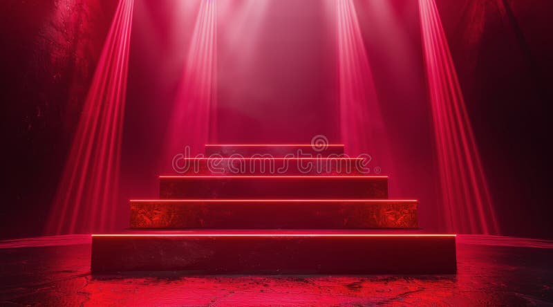 Red Spotlight Stage with Steps and Fog Stock Image - Image of empty ...
