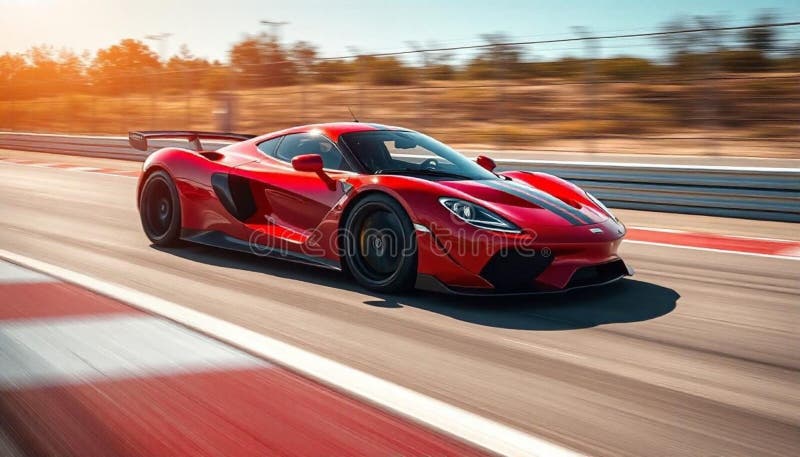 A Red Spots Car Racing on a Track at High Speed, with Motion Blur ...