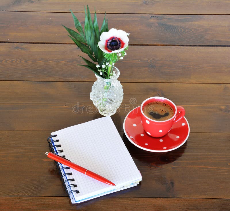 Red Spotty Mug and Note Book Stock Photo - Image of cups, handle: 38779278