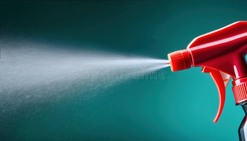Red Spray Bottle Releasing a Fine Mist on a Teal Background Stock Photo ...