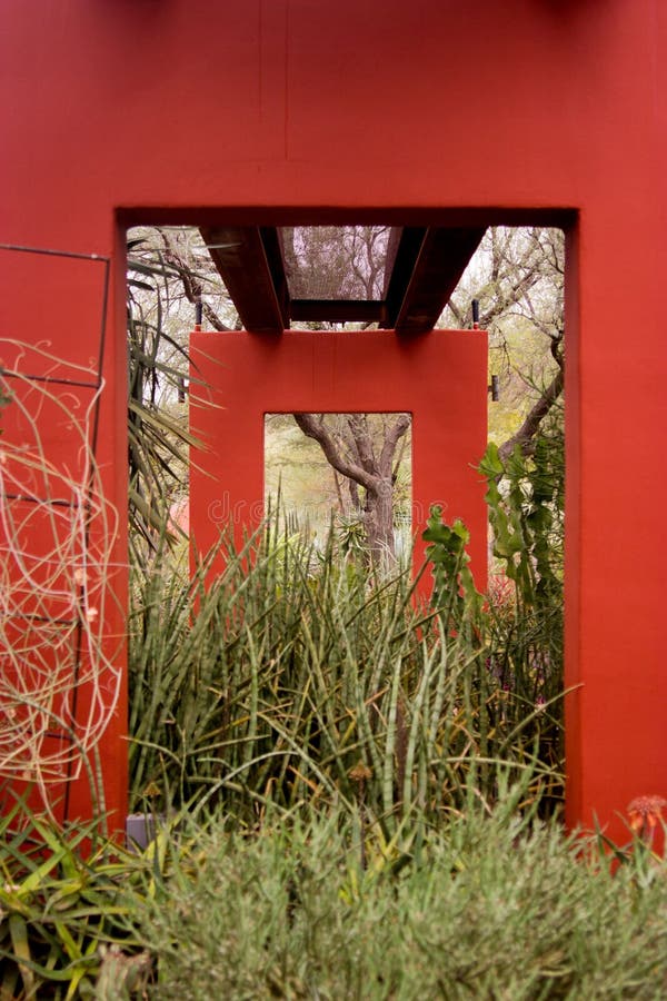 Red Square Arches with Plants in a Vertical Shot Stock Photo - Image of ...