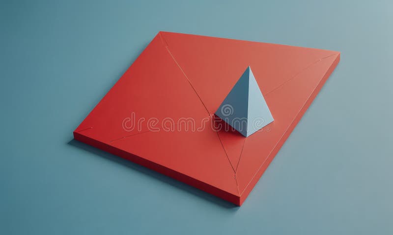 Red Square with Blue Triangle on Top Rests on Blue Background, Creating ...