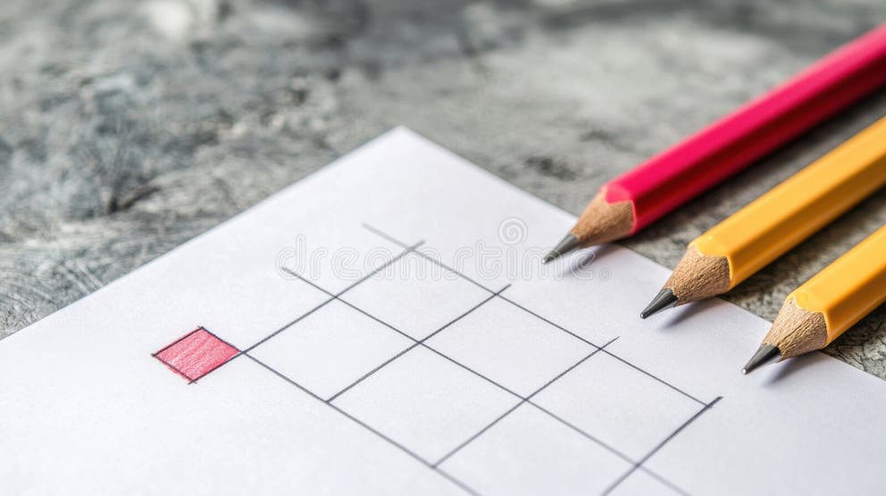 Red Square on Grid Paper with Colored Pencils for Creative Projects ...