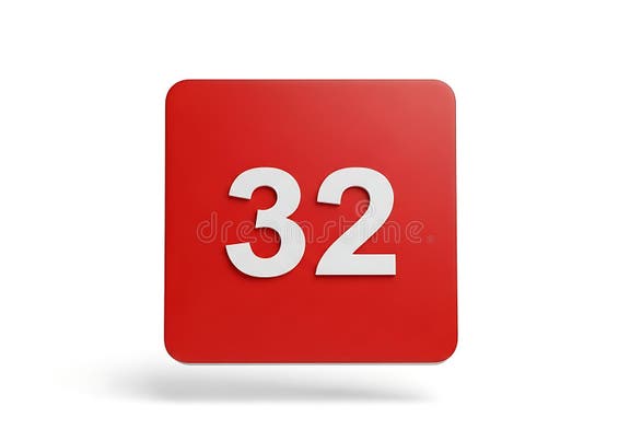 Red Square Icon with White Number Thirty Two Stock Illustration ...