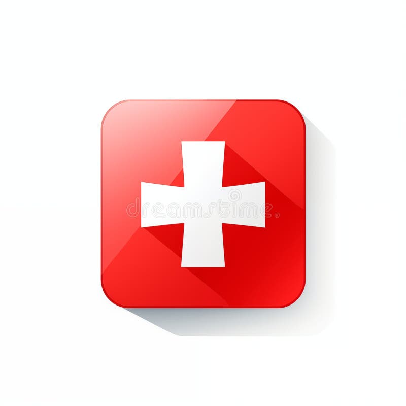 Red Square Medical Icon with a White Cross and Shadow on a White ...