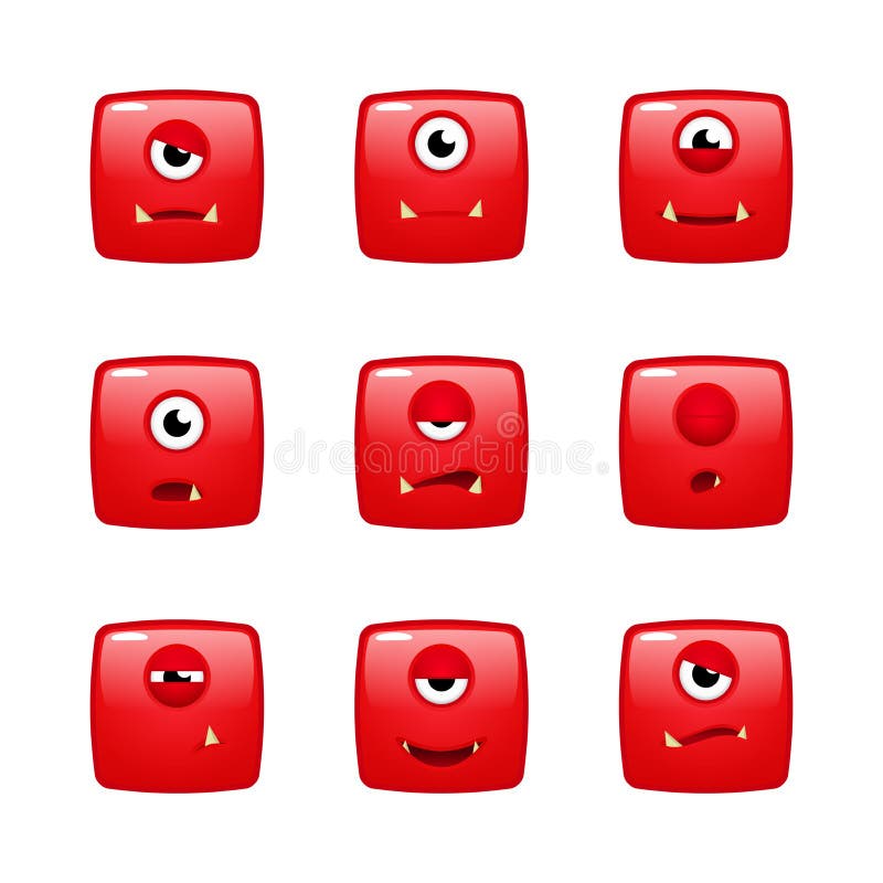 Red Square Monster S Emotions Sprite Sheets Stock Vector - Illustration ...