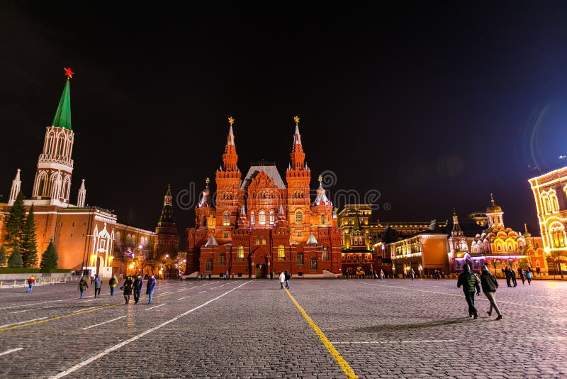Red square Moscow at Night editorial stock image. Image of cathedral ...
