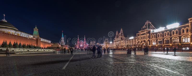 Red square at night. stock photo. Image of exterior, spassky - 61034152