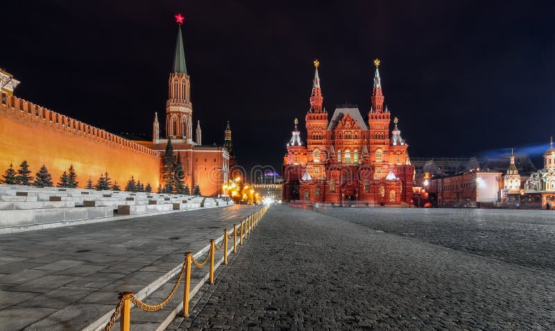 Red Square by Night in Moscow with Views of the Historic Museum Stock ...