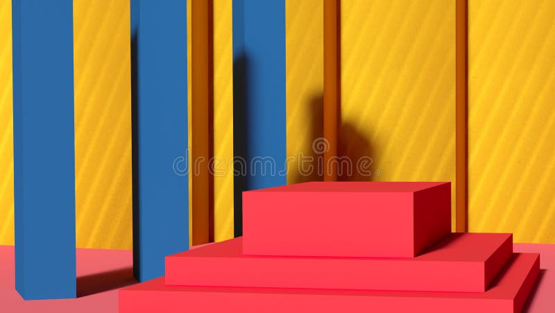 Red Square Podium on an Yellow Background. 3d Stock Illustration ...