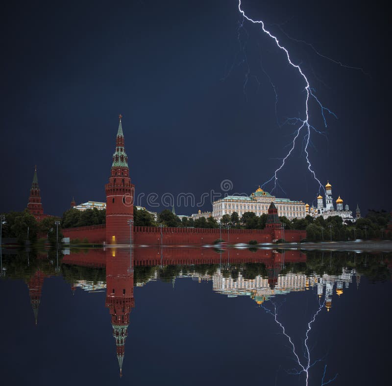 Red Square. Powerful Lightning Strike. Stock Photo - Image of ...