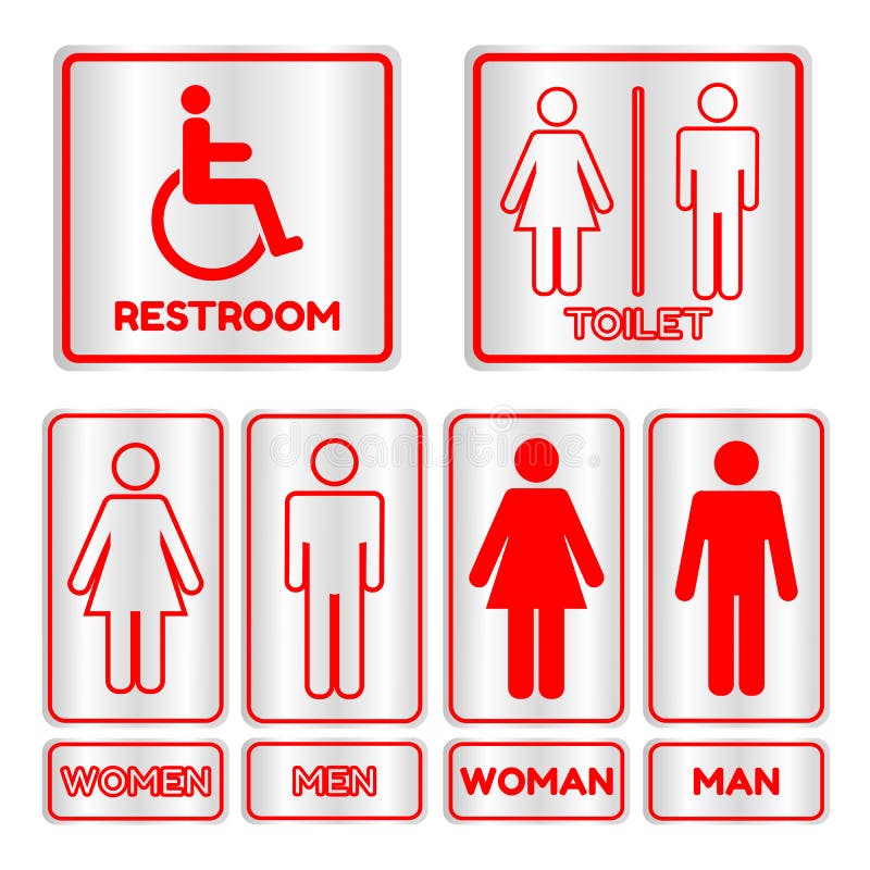 Red Square Restroom Sign Set with Text Stock Vector - Illustration of ...