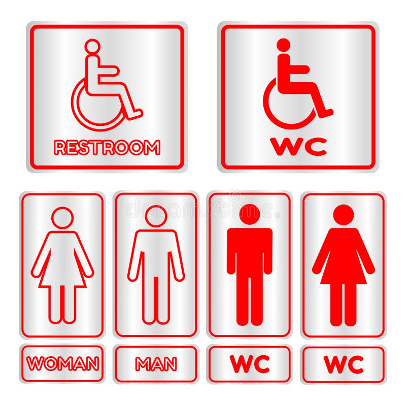 Red Square Restroom Sign Set with Text Stock Vector - Illustration of ...