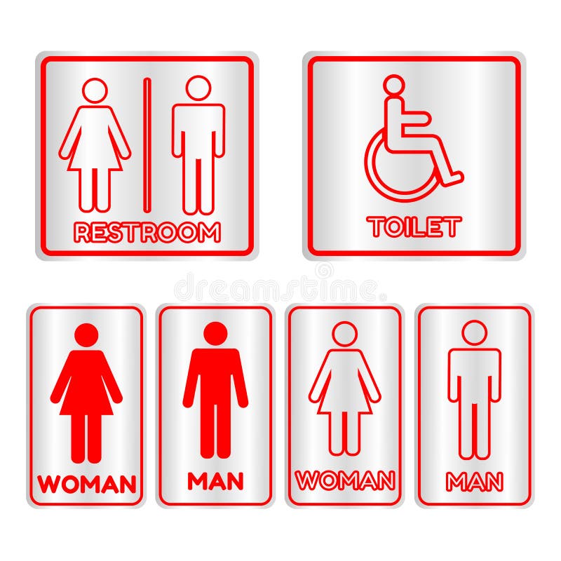 Red Square Restroom Sign Set with Text Stock Vector - Illustration of ...