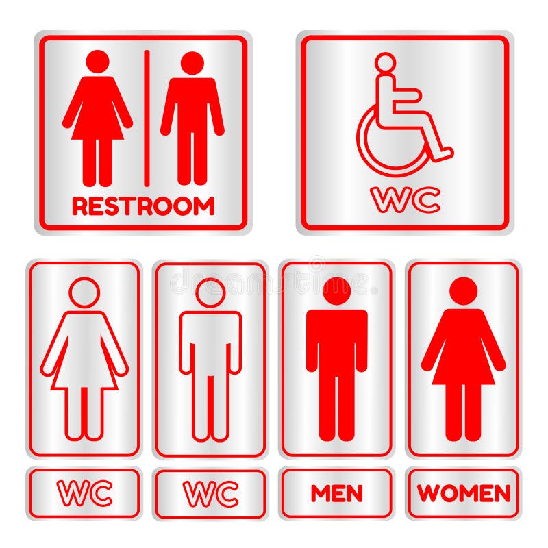 Red Square Restroom Sign Set with Text Stock Vector - Illustration of ...